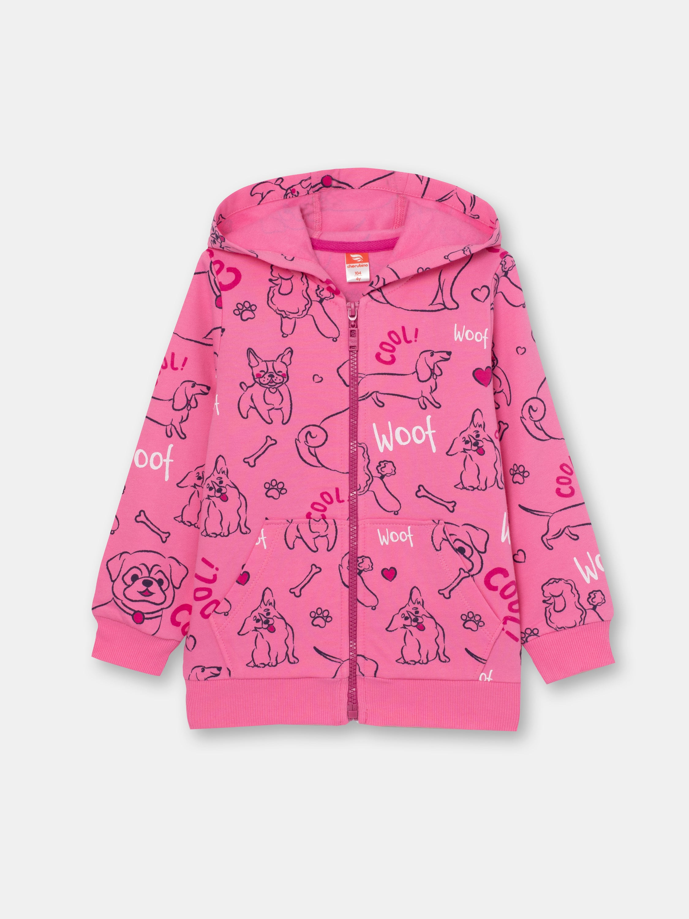 Girls Raspberry Hoodie with Cute Puppies Print – Cherubino